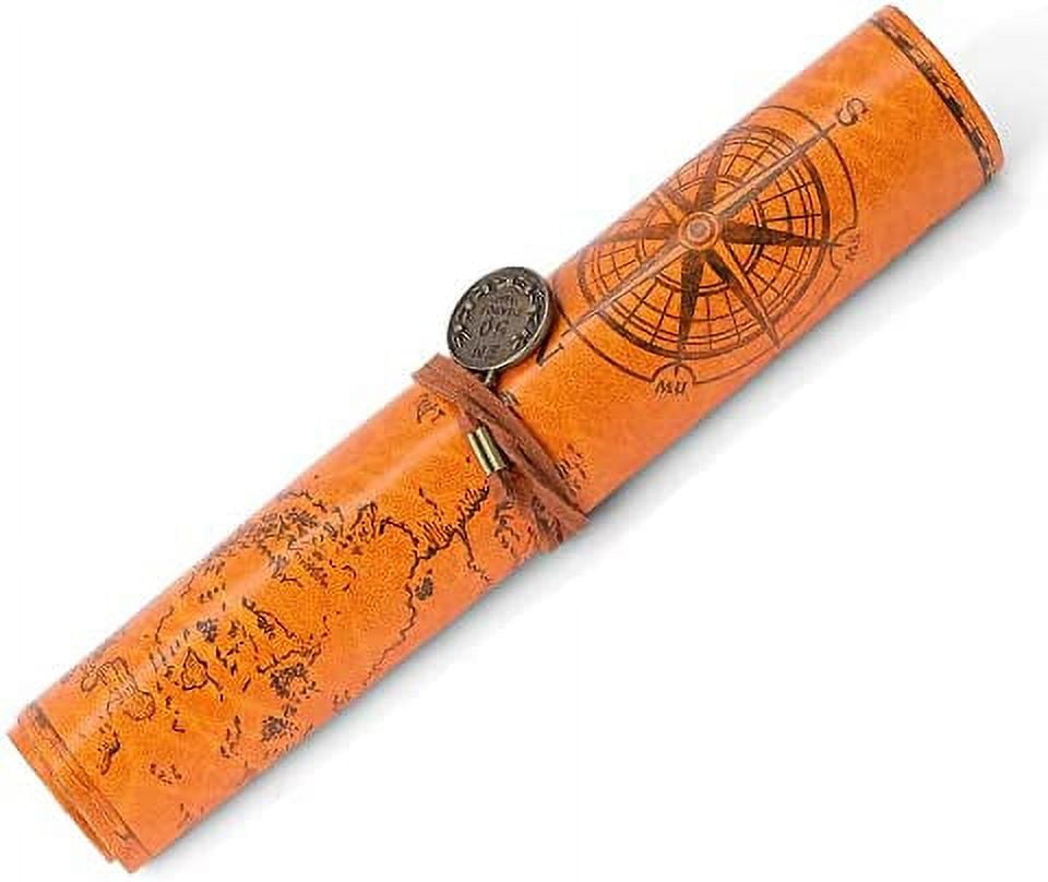 MOTZU PU Leather Rollup Pen Bag, Vintage Creative Map Pencil Case ...