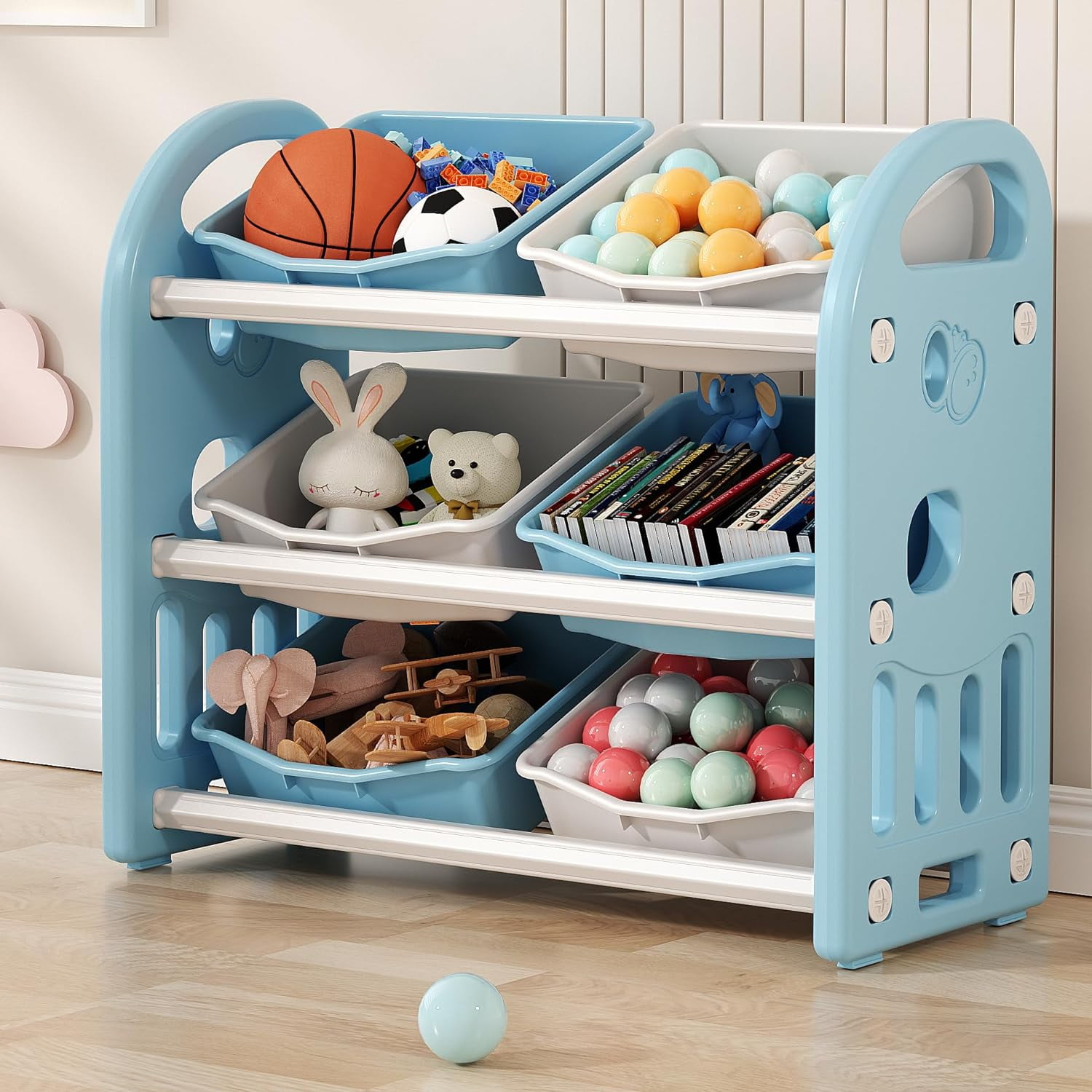 MOUDS Kids Toy Organizers and Storage with 6 Removable Plastic Bins ...