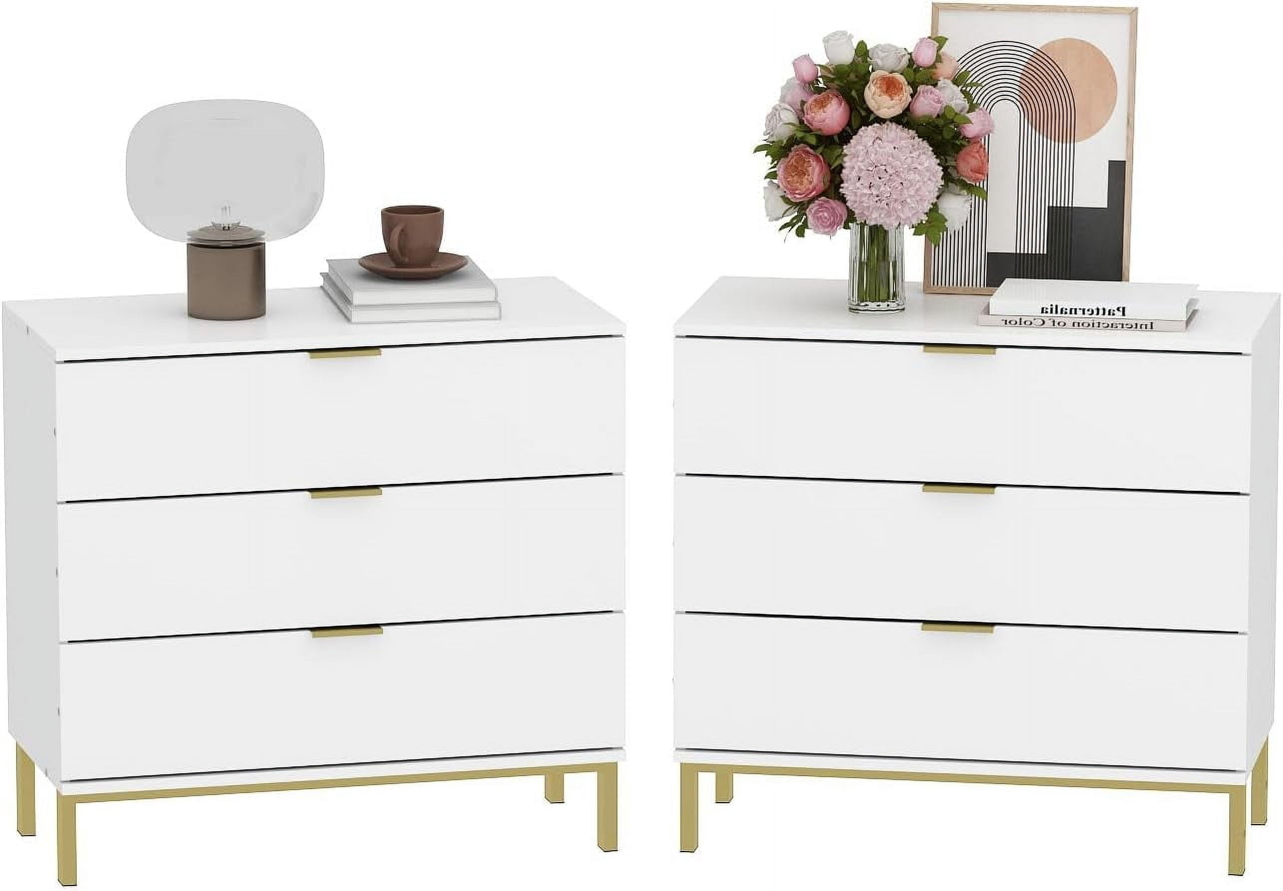 MOUMON White and Gold Nightstands Set of 2 Side Table Bedside Table 3 ...