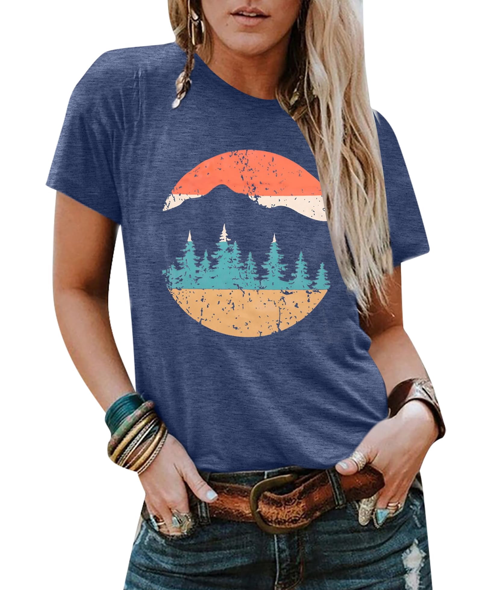 MOUSYA Adventure Shirts Women Funny Nature Graphic Tee Retro Camping ...