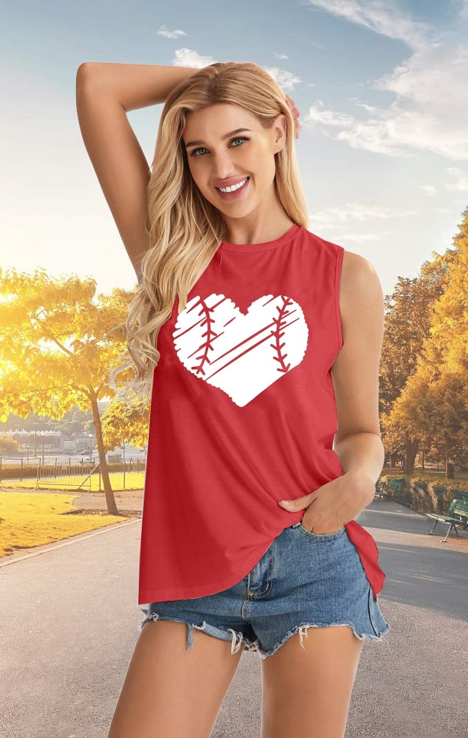 MOUSYA Baseball Tank Top Women Heart Print Baseball Tanks Cute Workout ...