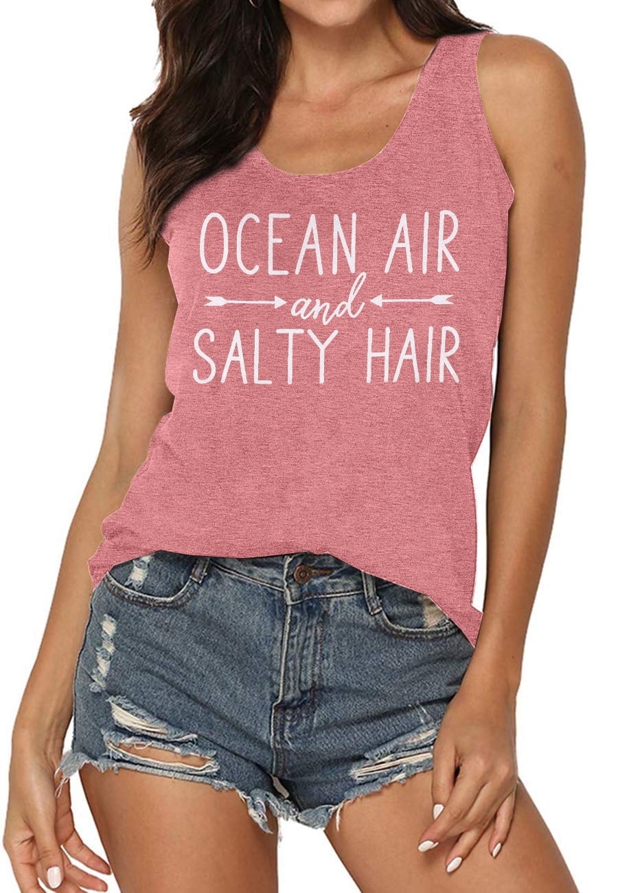 MOUSYA Beach Tanks Women Beach Shirts Ocean Air and Salty Hair Tank ...