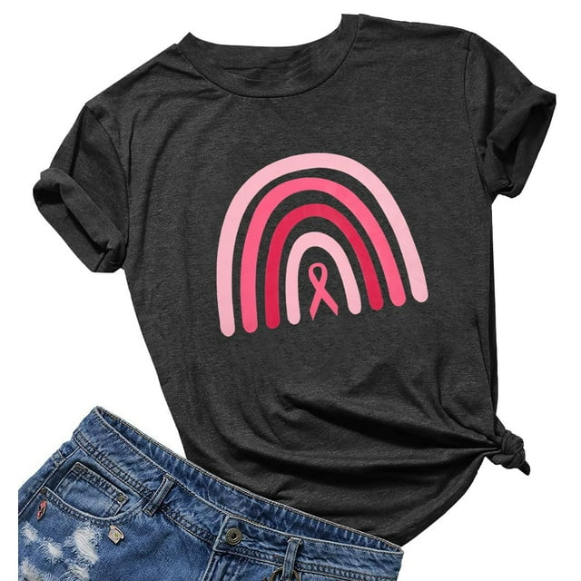 MOUSYA Cancer Shirt Women Breast Cancer Shirts Pink Ribbon Breast Cancer Awareness Rainbow T ...