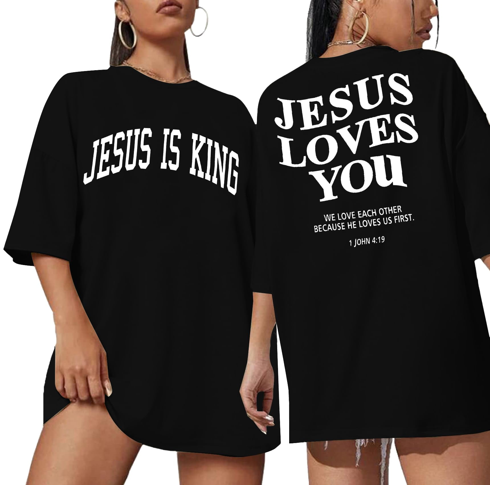 MOUSYA Christian Oversized Shirt Women Jesus T-Shirt Jesus Love You ...