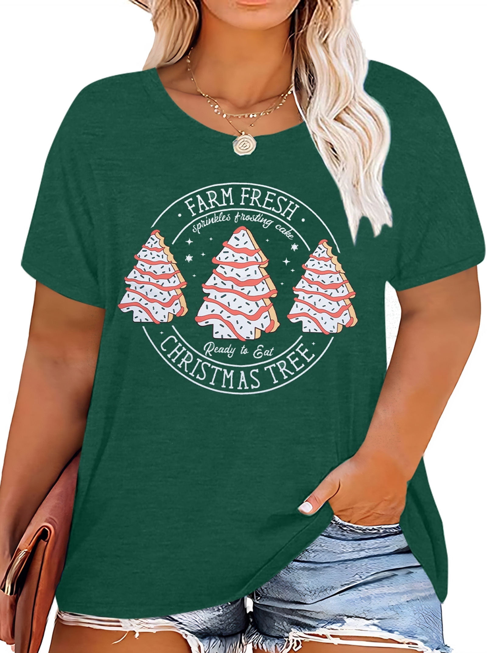 MOUSYA Christmas Plus Size Shirt Women Farm Fresh Christmas Tree Cakes ...