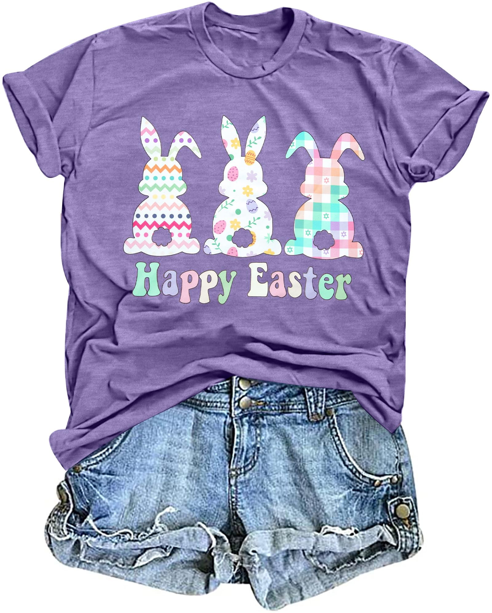 MOUSYA Happy Easter Shirts for Women: Bunny Shirt Easter Tshirt Rabbit ...