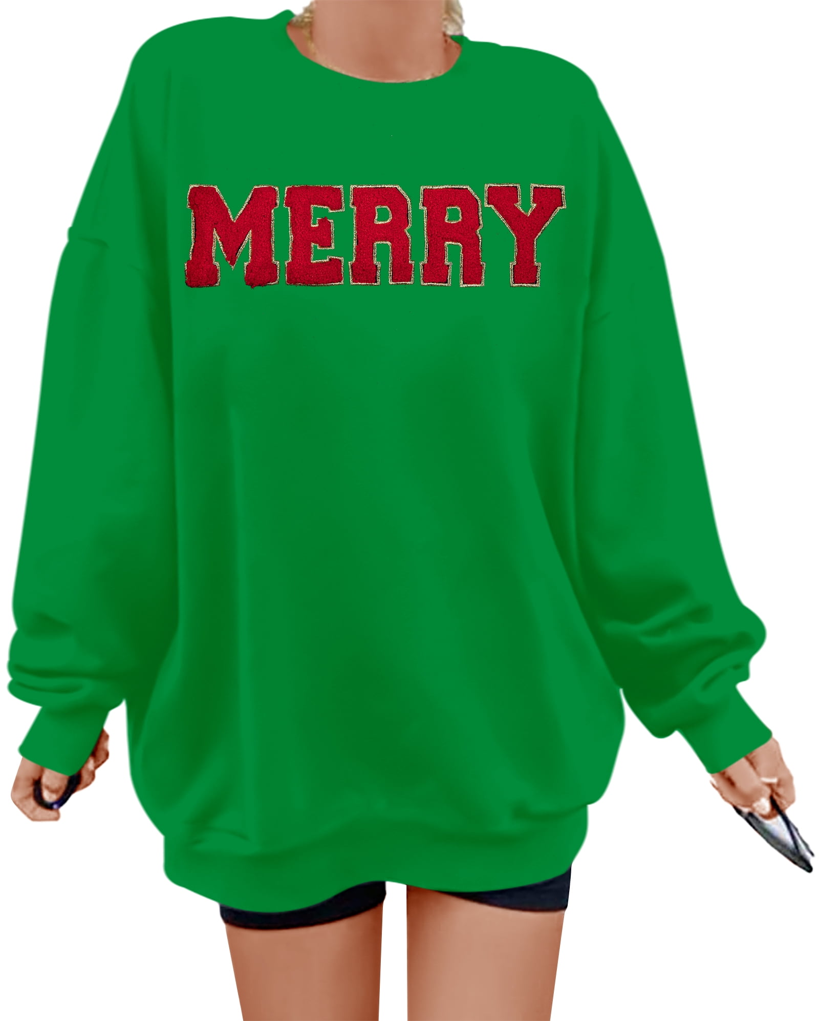 MOUSYA Merry Sweatshirt Women Christmas Glitter Patch Merry Shirt Merry ...