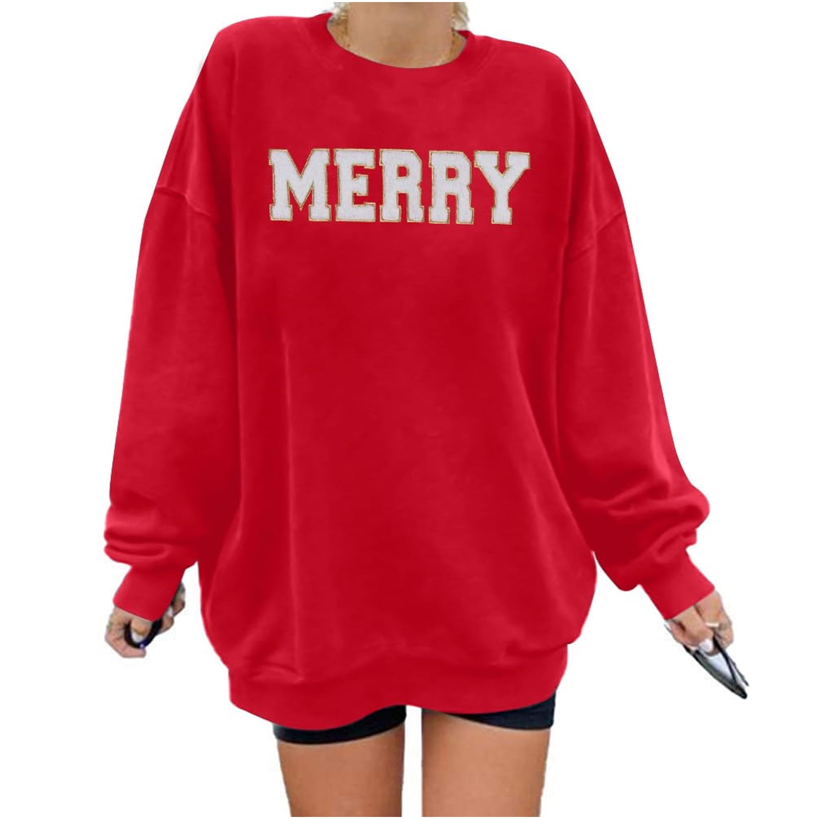 MOUSYA Merry Sweatshirt Women Christmas Glitter Patch Merry Shirt Merry ...