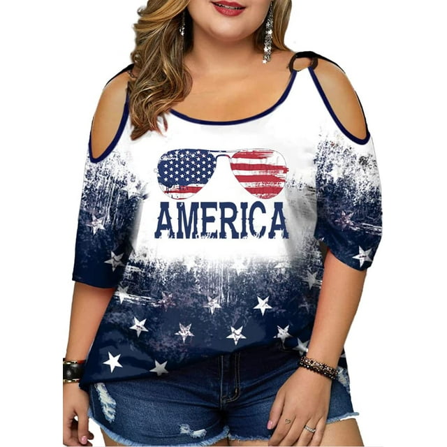 MOUSYA Plus Size American Flag Shirt Women 4th of July Shirts Patriotic ...