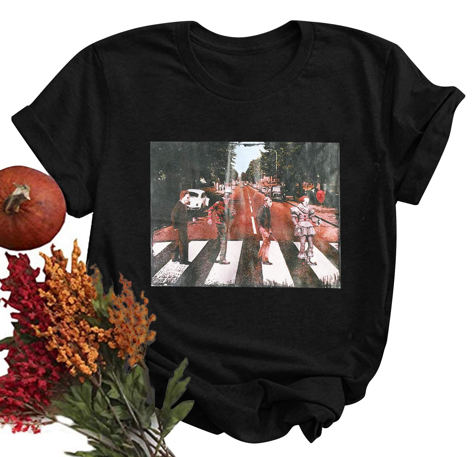 MOUSYA Women Halloween Horror Movie T Shirt Scary Graphic Tees Funny ...