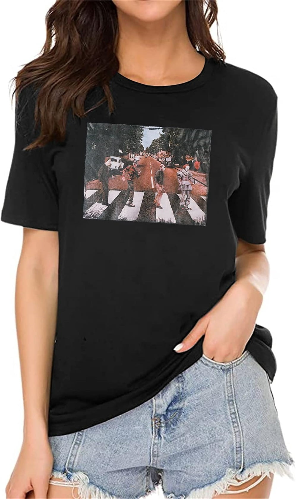 MOUSYA Women Halloween Horror Movie T-Shirt Scary Graphic Tees Funny ...