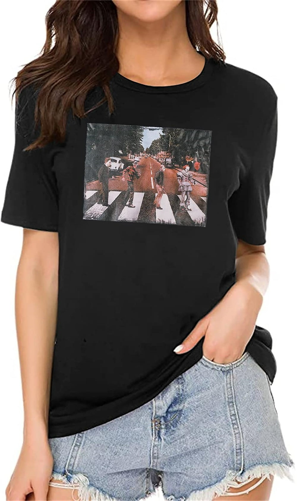 MOUSYA Women Halloween Horror Movie T-Shirt Scary Graphic Tees Funny ...