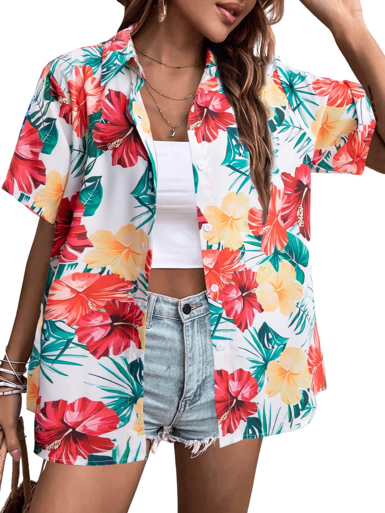 MOUSYA Women Hawaiian Shirt Soft Cool Summer Hawaii Shirts Floral ...