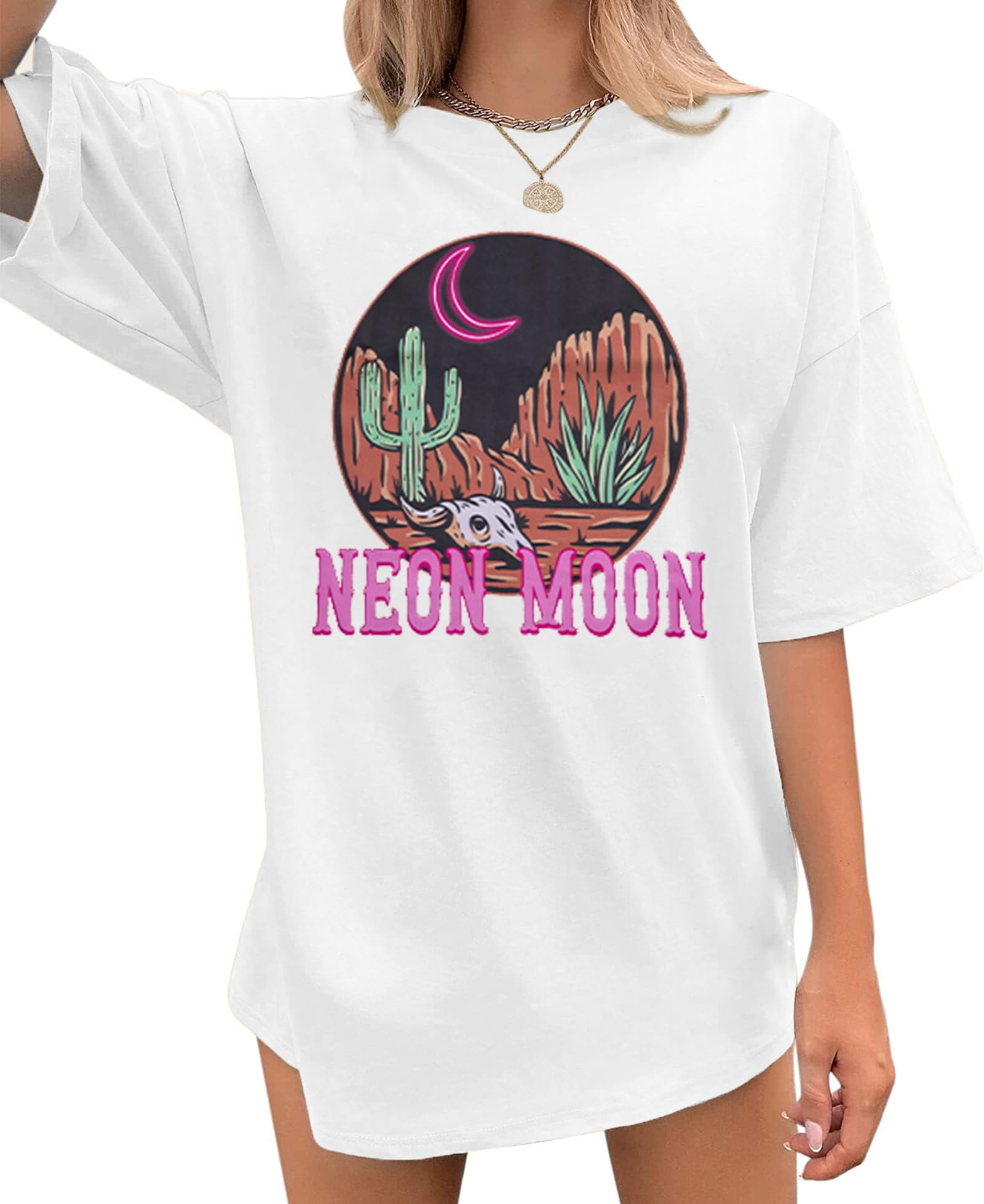 MOUSYA Women's Oversized T-Shirts Neon Moon Shirts Classic Country ...