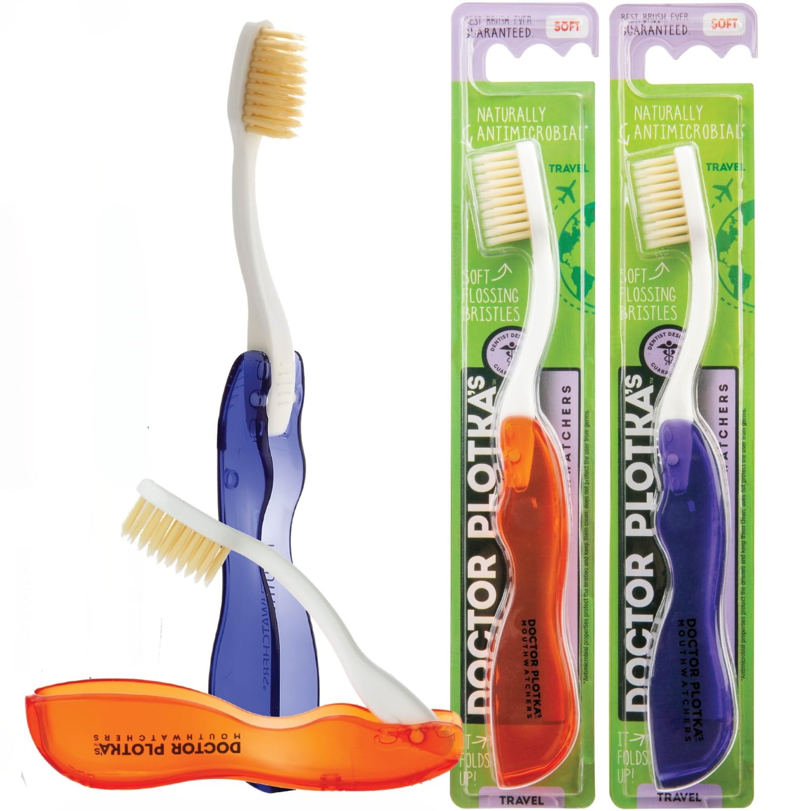 MOUTHWATCHERS Soft Flossing Toothbrush, STF9 2 Pack, Folding Travel ...