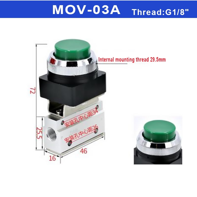 MOV-03A-1Pc Pneumatic Mechanical Valve Manual Valve Air Nice Control Valve Momentary Push Button ...