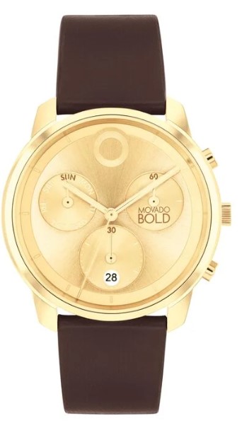 MOVADO BOLD 3601029 TREND GOLD CHRONOGRAPH DIAL BROWN LEATHER STRAP ...