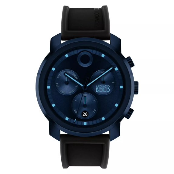 MOVADO BOLD 3601049 TREND BLUE CHRONOGRAPH DIAL BLACK SILICONE STRAP ...