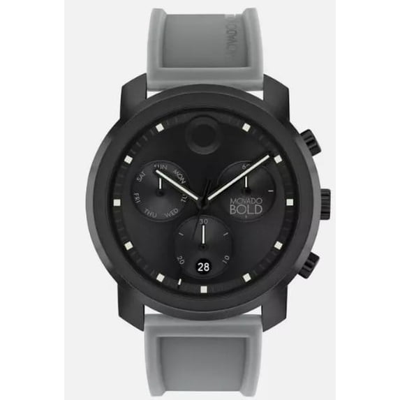 MOVADO BOLD 3601050 BLACK CHRONOGRAPH DIAL GRAY SILICONE STRAP MENS ...