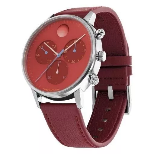 Movado Bold 3640102 Red Chronograph Dial Red Leather Strap 43mm Case ...