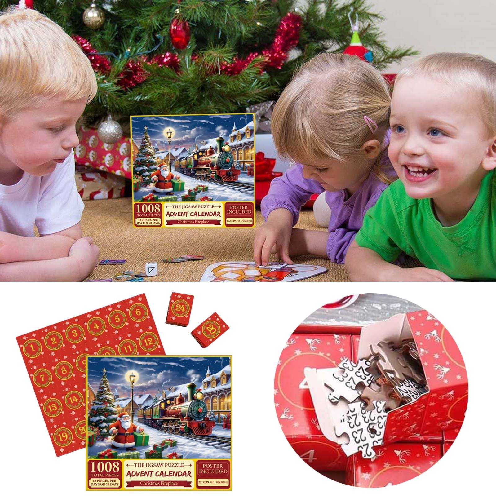 MOVAWAKY Christmas Toys 24 Grid Christmas Puzzle Old Man Train Pattern ...