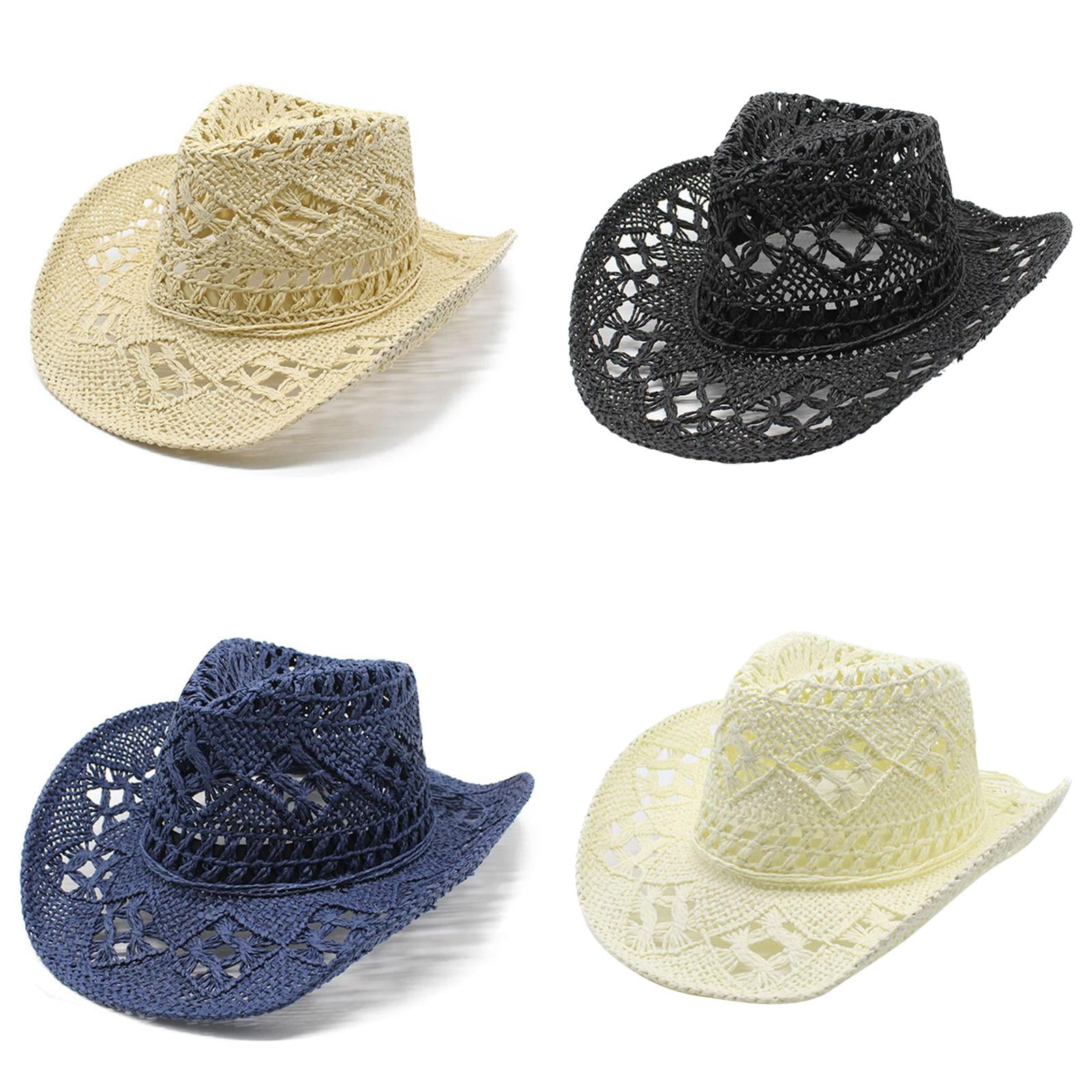 MOVAWAKY Women Men Summer Western Cowboy Hat Shapeable Straw Hat ...