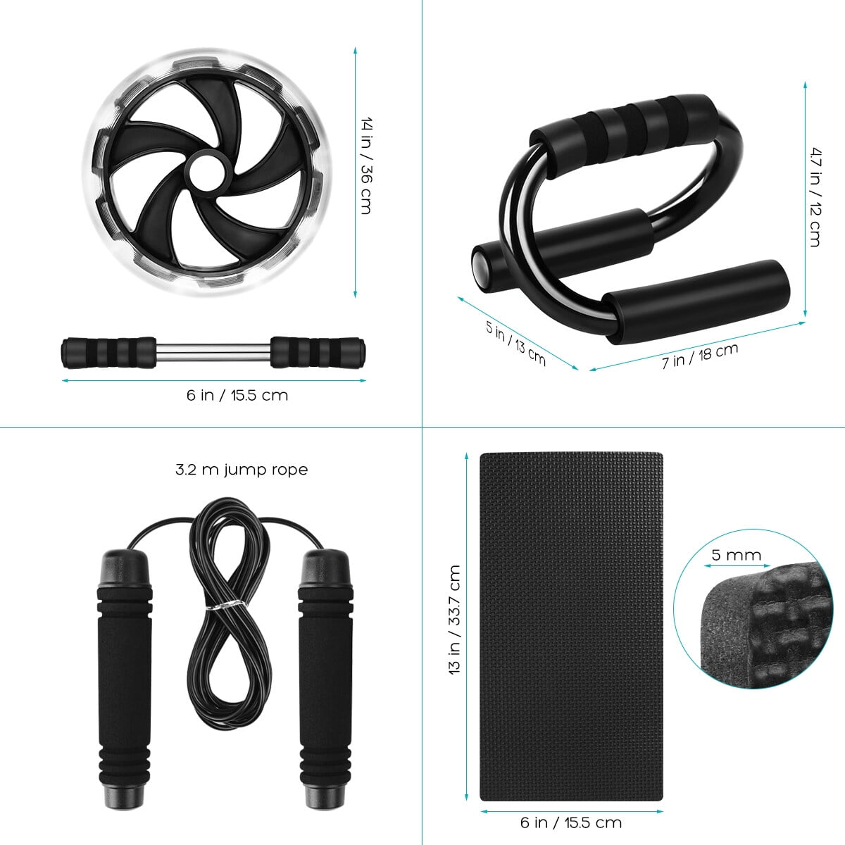 MOVTOTOP Abdominal Trainer Kit AB Wheel Roller with Push-Up Bars Jump ...