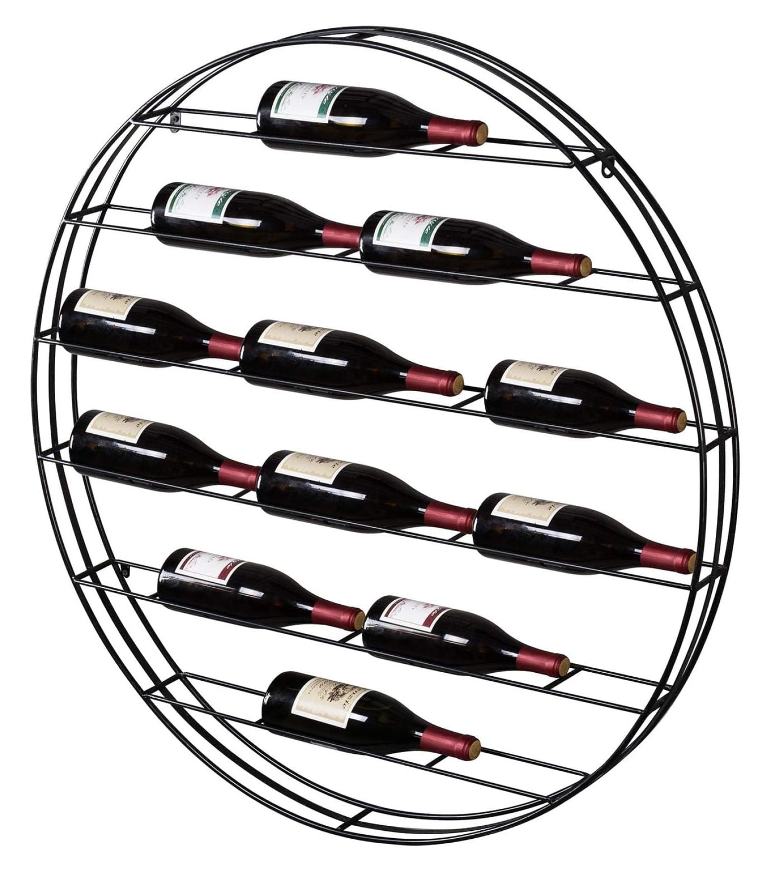 MOWENTA 12 Bottle Modern Black Metal Round Wall Mounted Wine Display ...