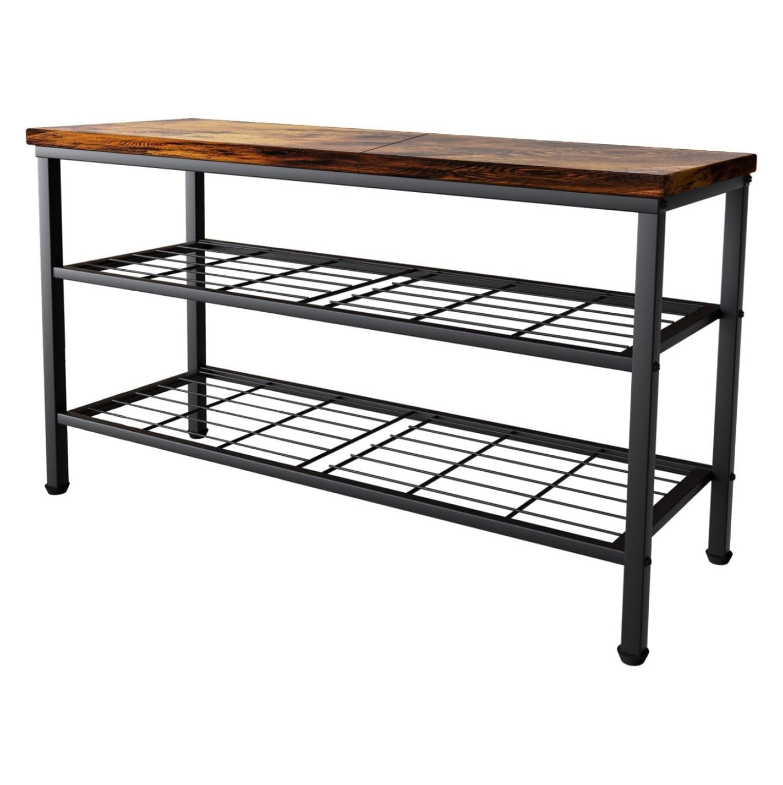 MOWENTA 3-Tier Metal Shoe Rack with Wood Top,Industrial Shoe Organizer ...