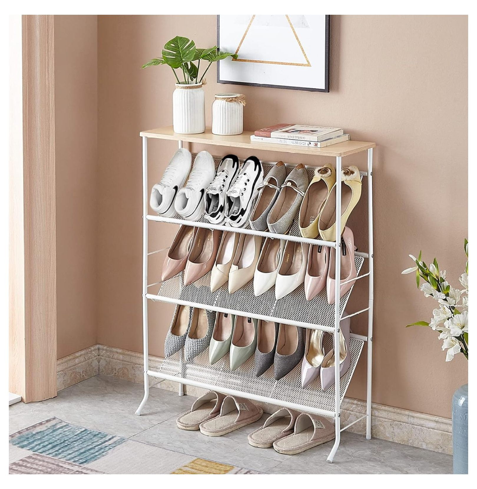 MOWENTA 4-Tier Shoe Rack Storage Organizer, Narrow Shoe Rack Shelves ...