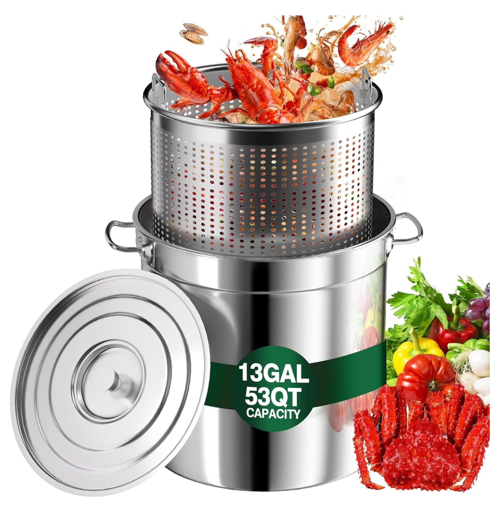 MOWENTA 53QT Stainless Steel Stockpot for Seafood Boiler Crawfish Pot w ...