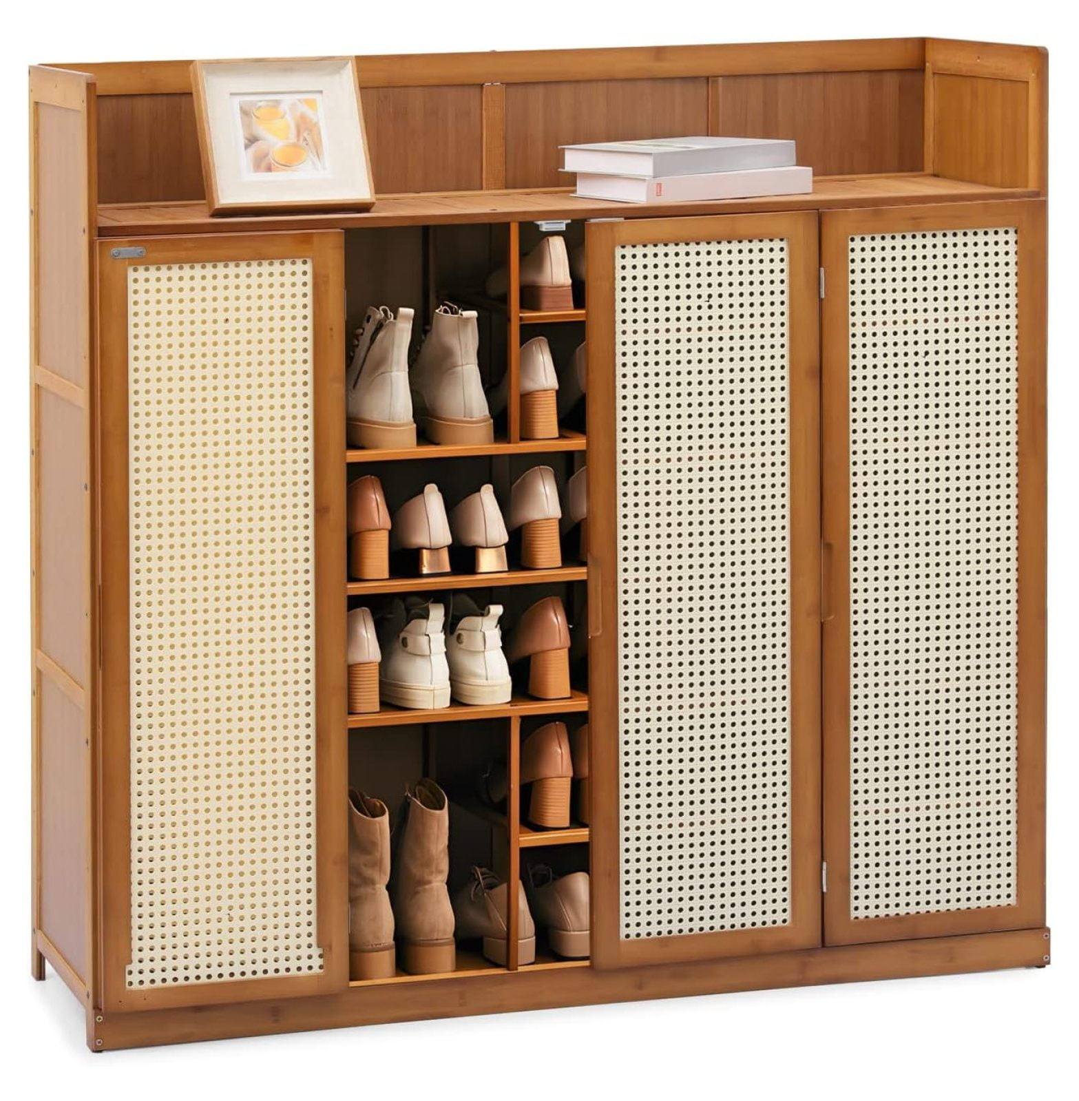 MOWENTA Bamboo 6 Tier Freestanding Boho Shoe Storage Cabinet Organizer ...