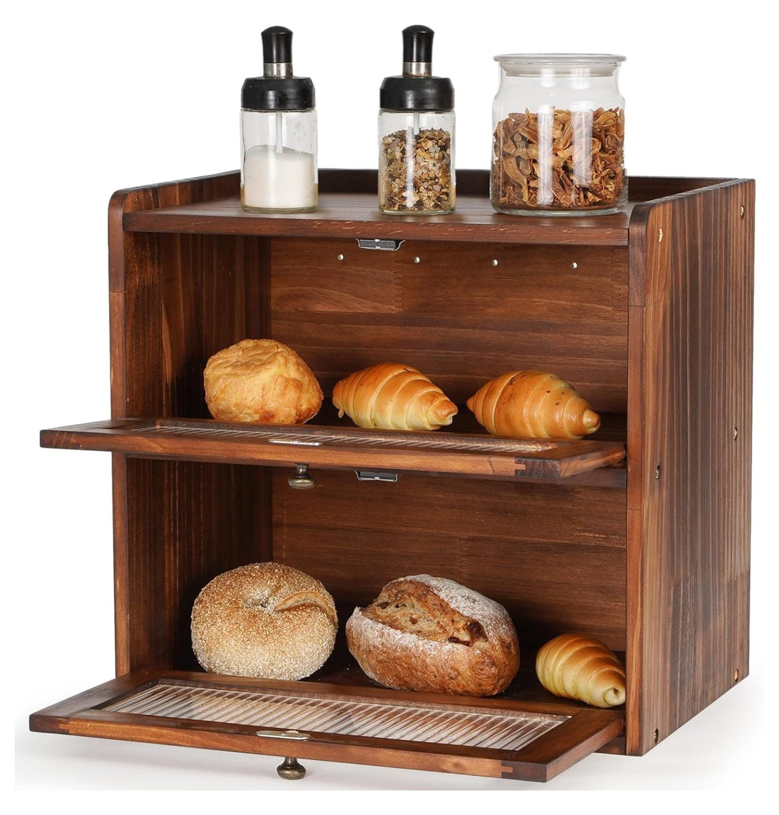 MOWENTA Bread Box for Kitchen Countertop Wooden Bread Storage Container ...