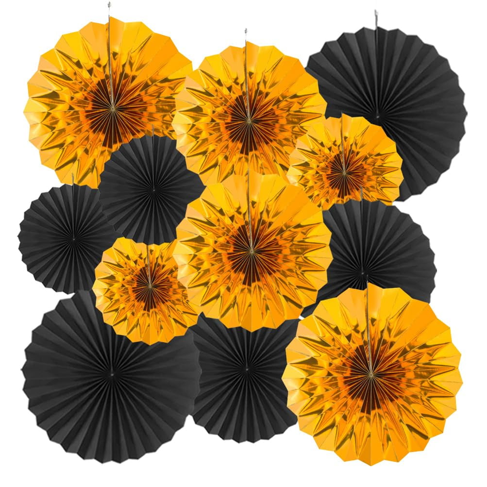 MOWO Gold Black Paper MMF7 Fans Wall Decoration Background Ceiling Hanging Decoration for ...