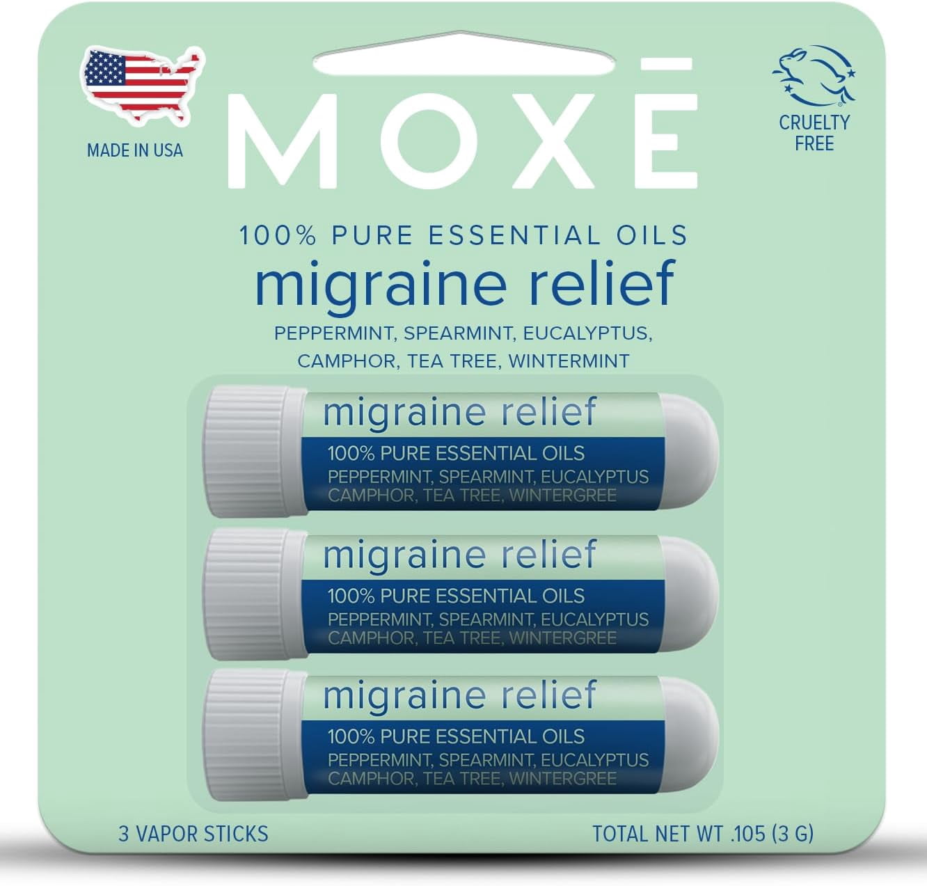 Moxe Migraine Relief Nasal Stick, Essential Oil Aromatherapy Inhaler, 3 ...