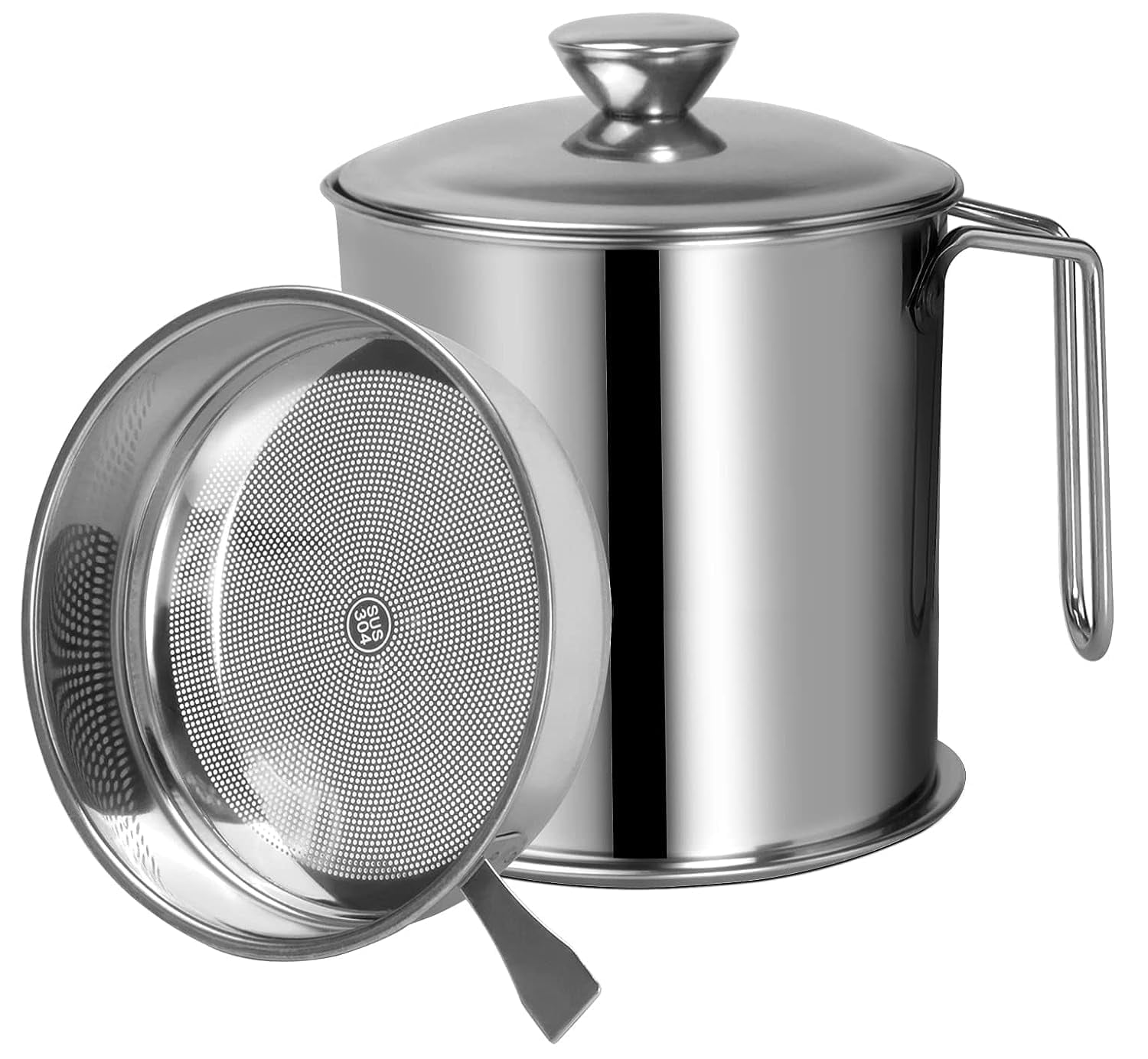 MOXYAM Stainless Steel Bacon Grease Container with StrainerDustProof Lid Easy Grip Handle ...