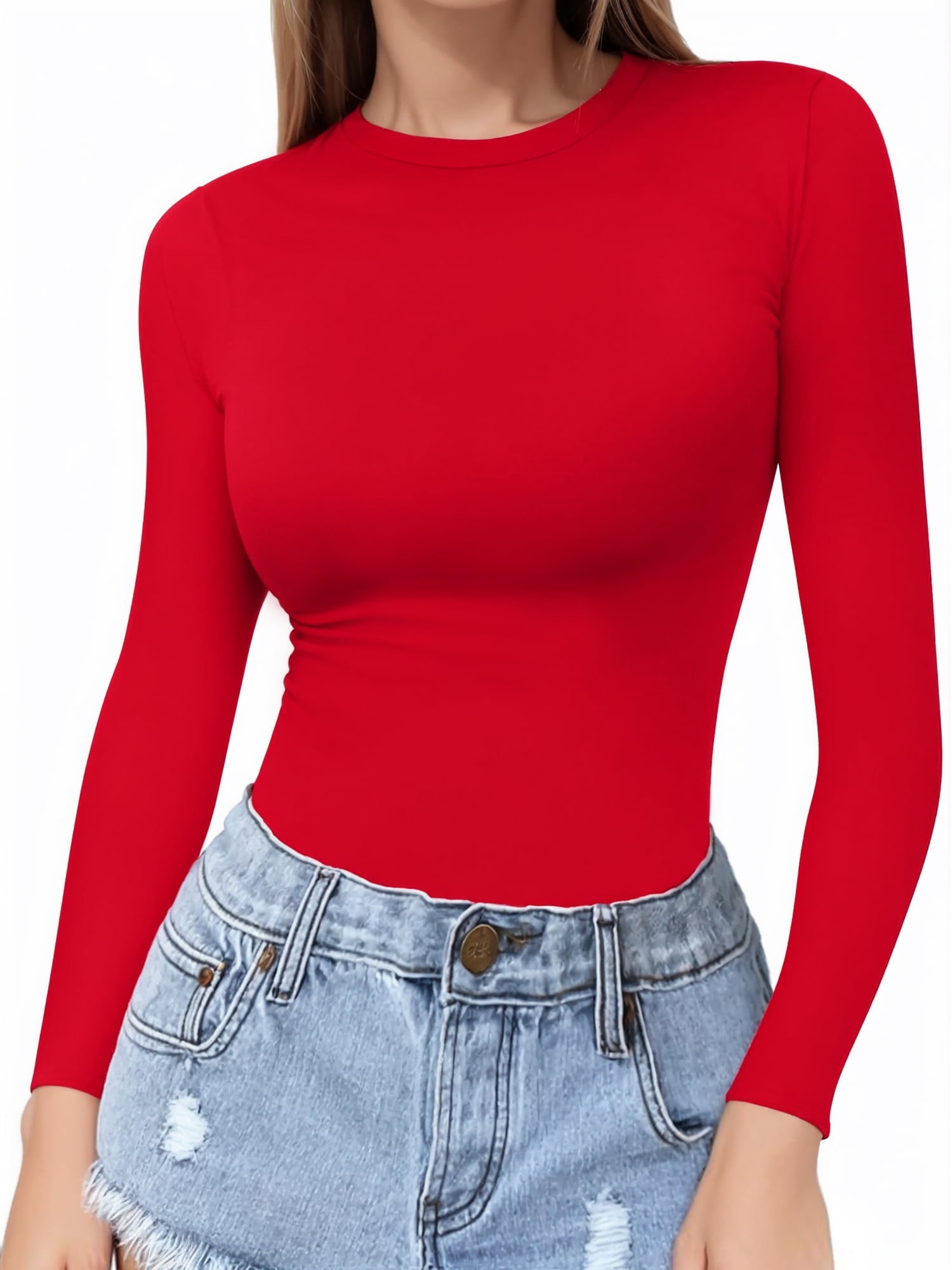 MOYIKO Slim Fitted Long Sleeve Shirts for Women Crewneck Tees Tight ...