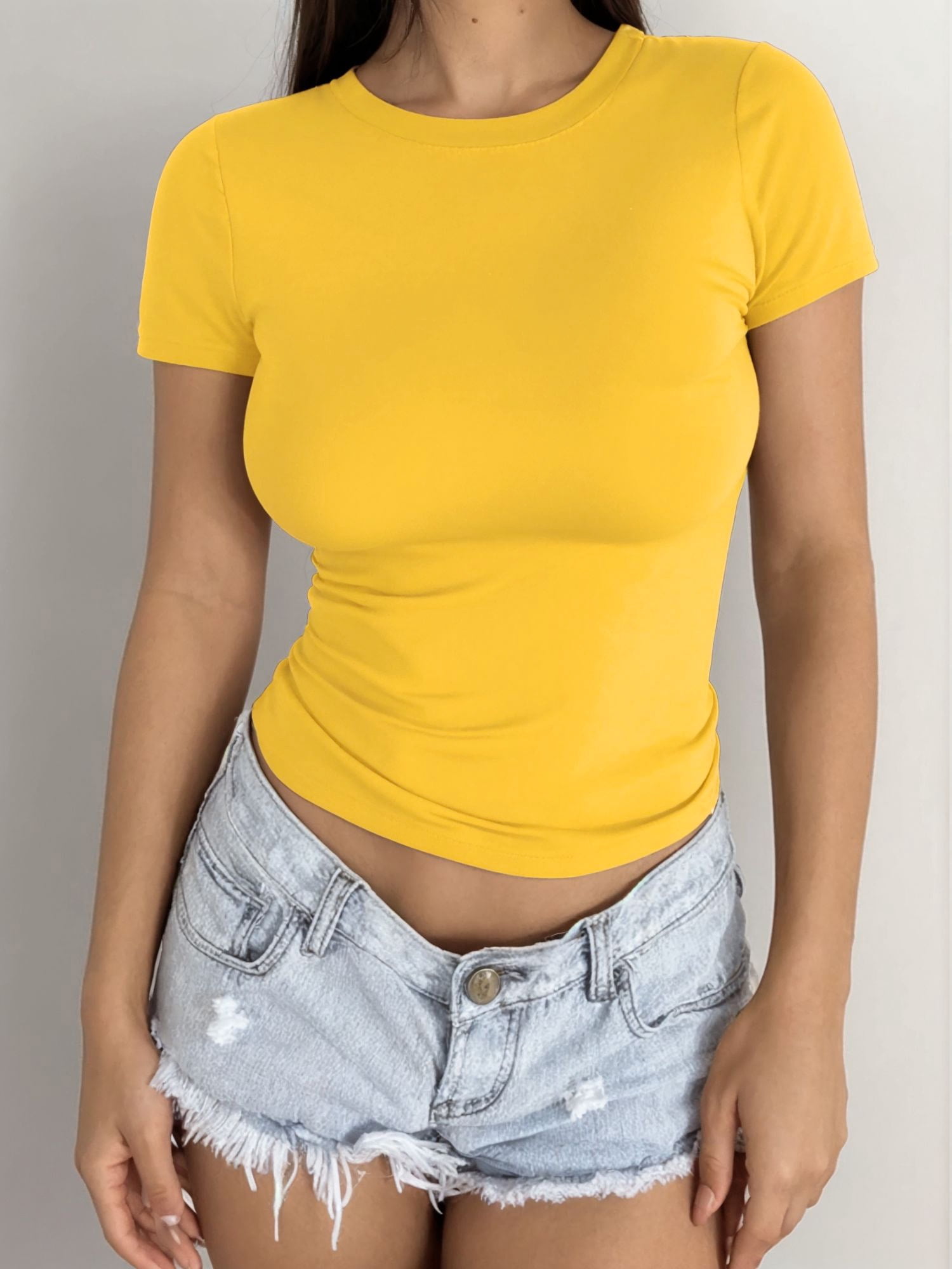 MOYIKO Crewneck T Shirts for Women Short Sleeve Slim Fitted Tees Basic ...