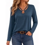 MOYIKO Keyhole Neck Long Sleeve Shirts for Women Cut Out Ring Crew Neck ...