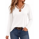 MOYIKO Keyhole Neck Long Sleeve Shirts for Women Cut Out Ring Crew Neck ...