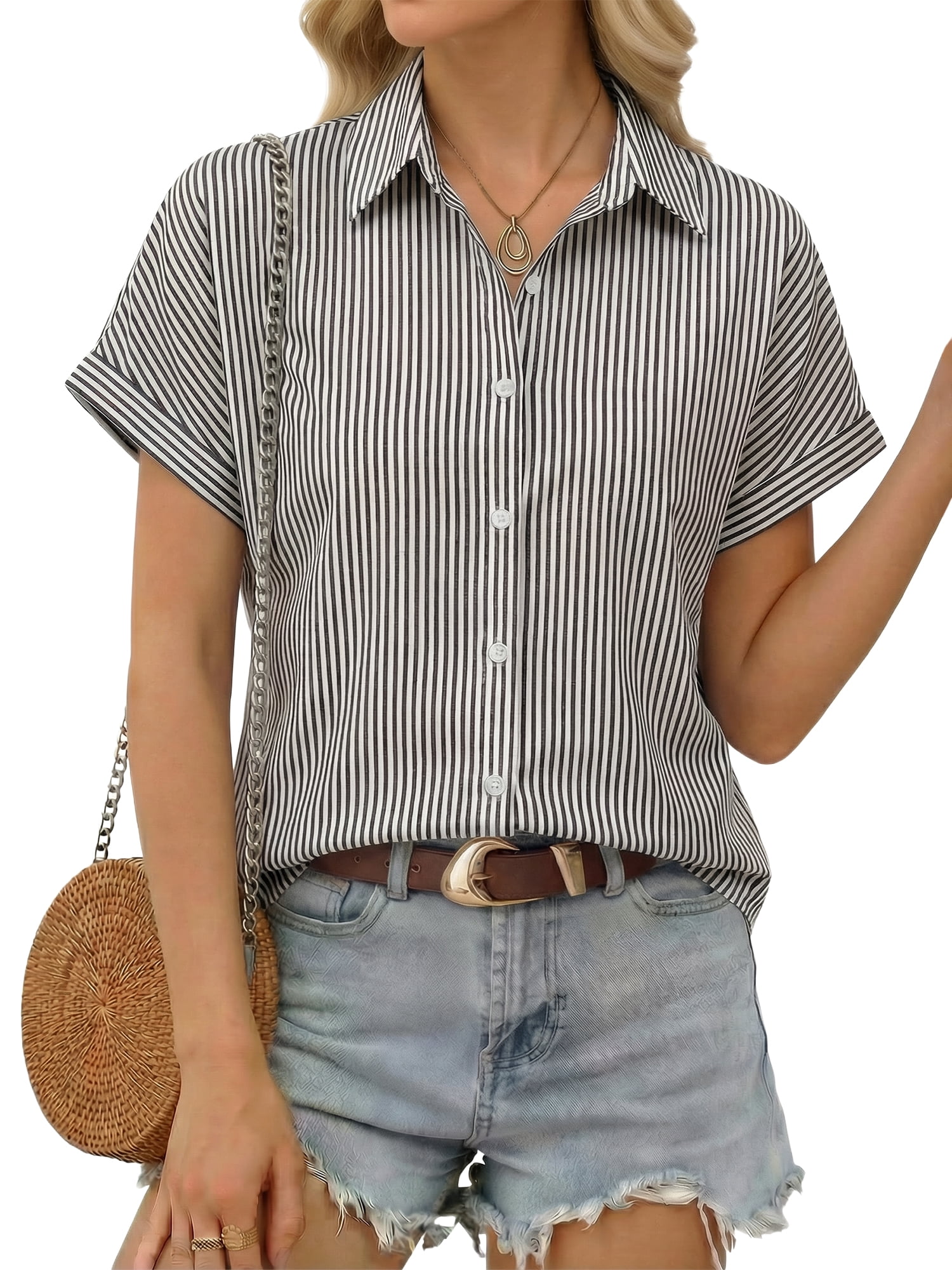 MOYIKO Short Sleeve Summer Tops for Women Casual Button Down Shirts ...