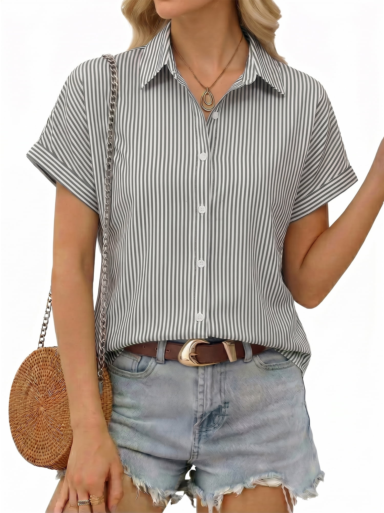 MOYIKO Short Sleeve Summer Tops for Women Casual Button Down Shirts ...