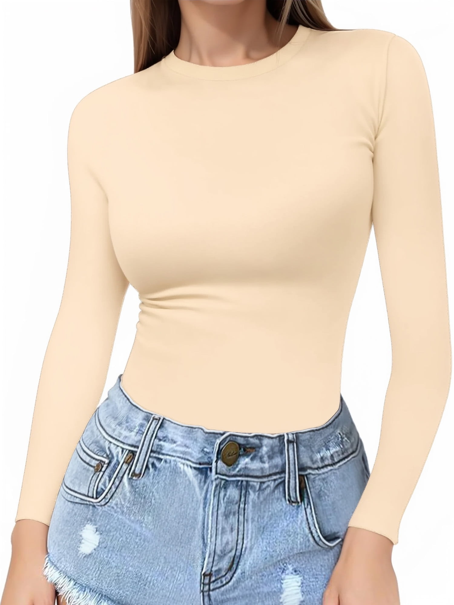 MOYIKO Slim Fitted Long Sleeve Shirts for Women Crewneck Tees Tight ...