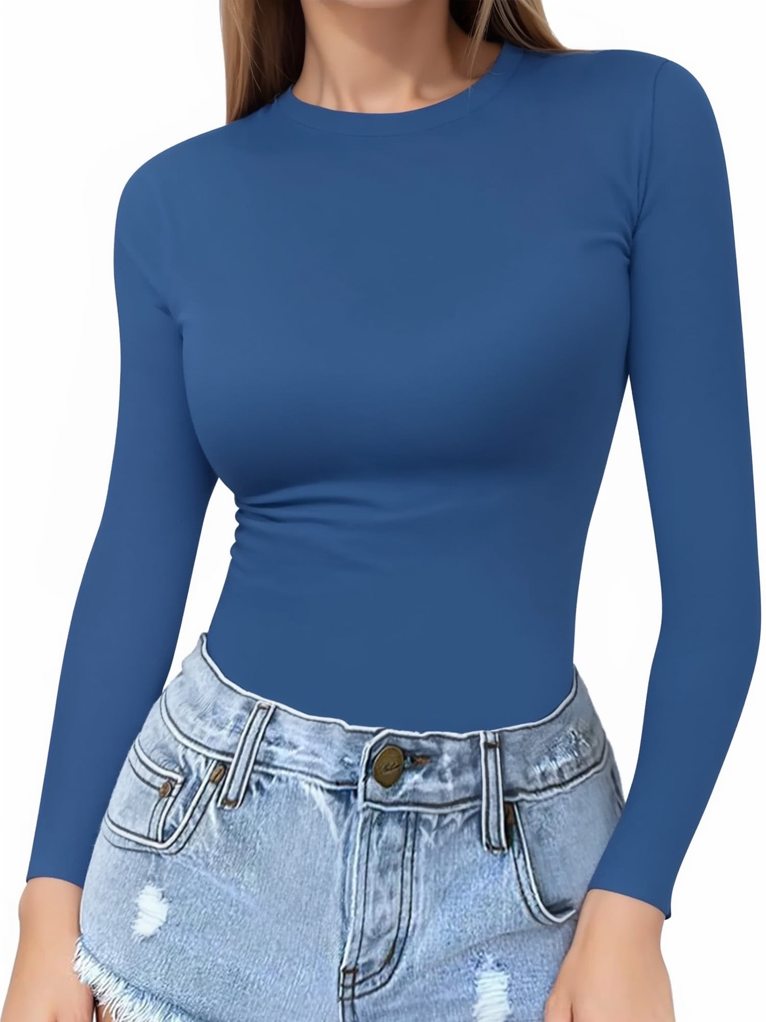 MOYIKO Slim Fitted Long Sleeve Shirts for Women Crewneck Tees Tight ...