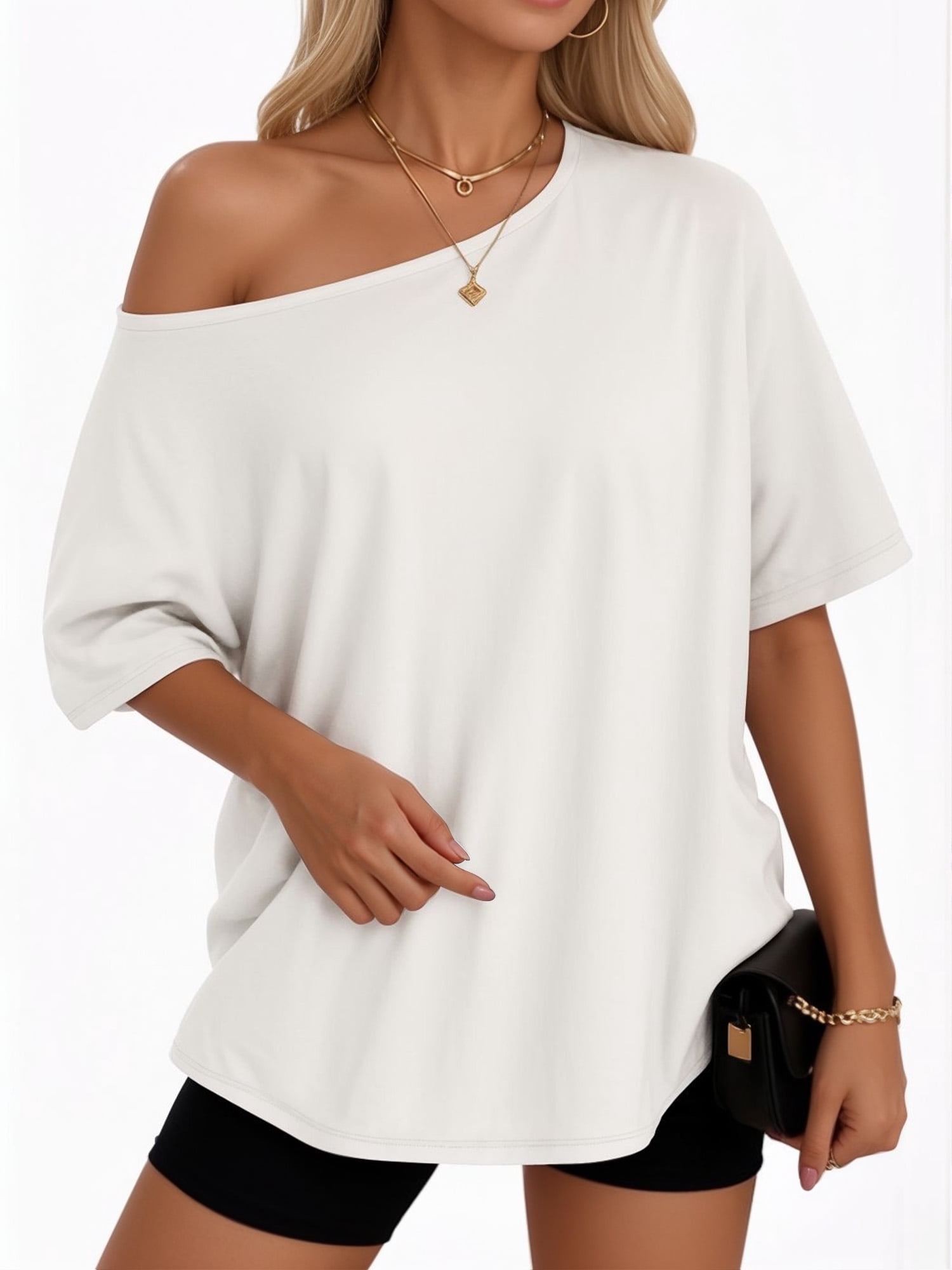 MOYIKO Womens Off The Shoulder Tops Oversized T-Shirts Short Sleeve ...