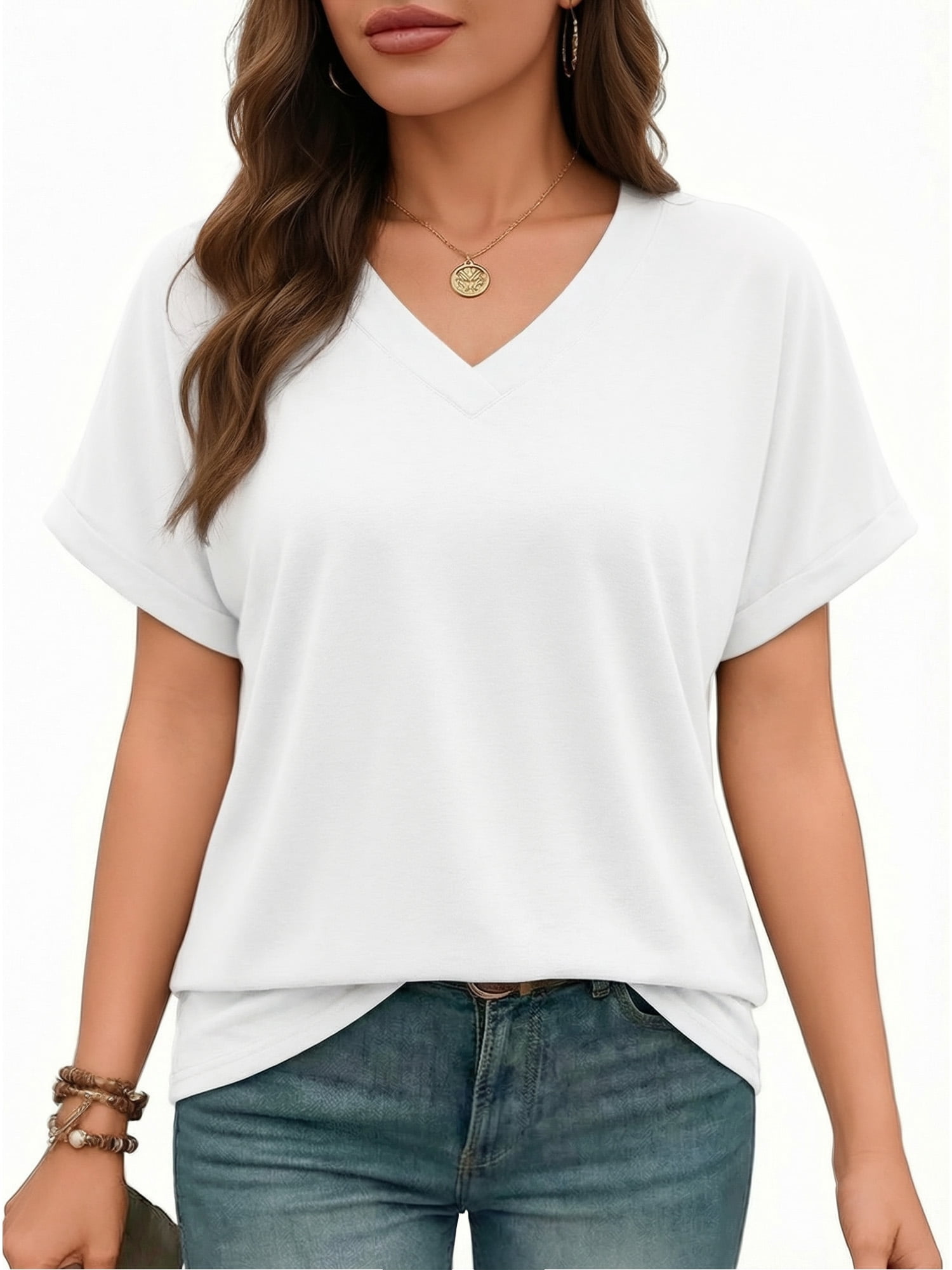 MOYIKO Womens Summer Tops Short Dolman Sleeve T Shirts V Neck Striped ...