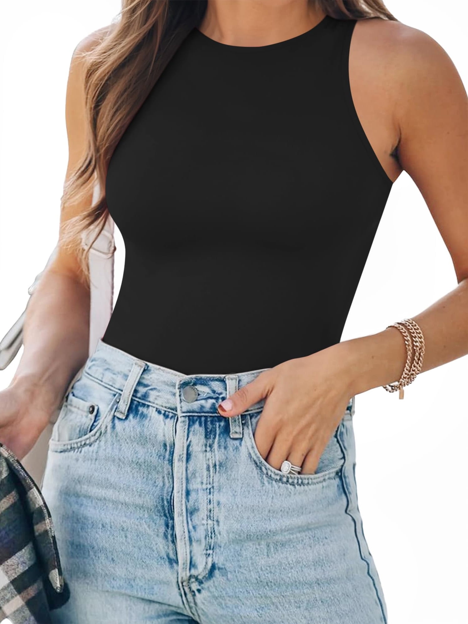 MOYIKO Tank Top for Women Sleeveless Bodysuits for Women Crewneck ...