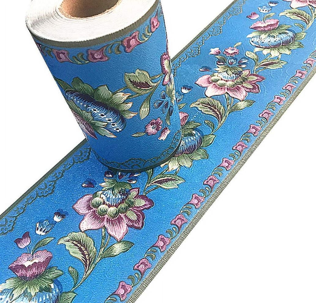 MOYISHI Self Adhesive 3D Blue Lantern Flowers Waterproof PVC Wallpaper ...