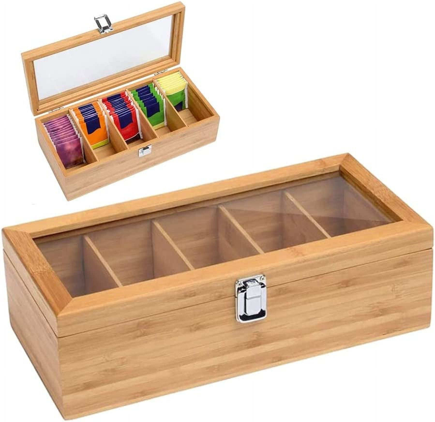 MOYISHI Tea Box Organizer, Premium Bamboo Tea Bag Storage Box with 5 ...