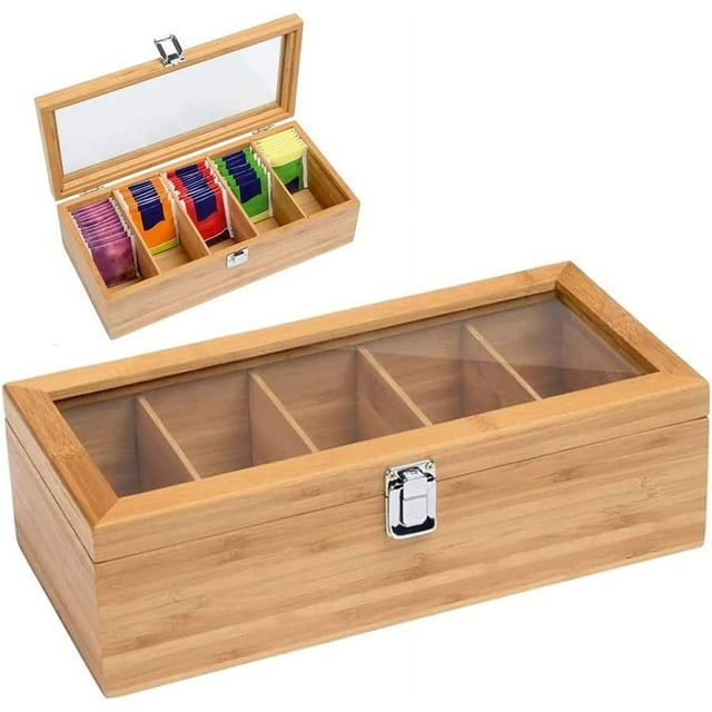 MOYISHI Tea Box Organizer, Premium Bamboo Tea Bag Storage Box with 5 ...